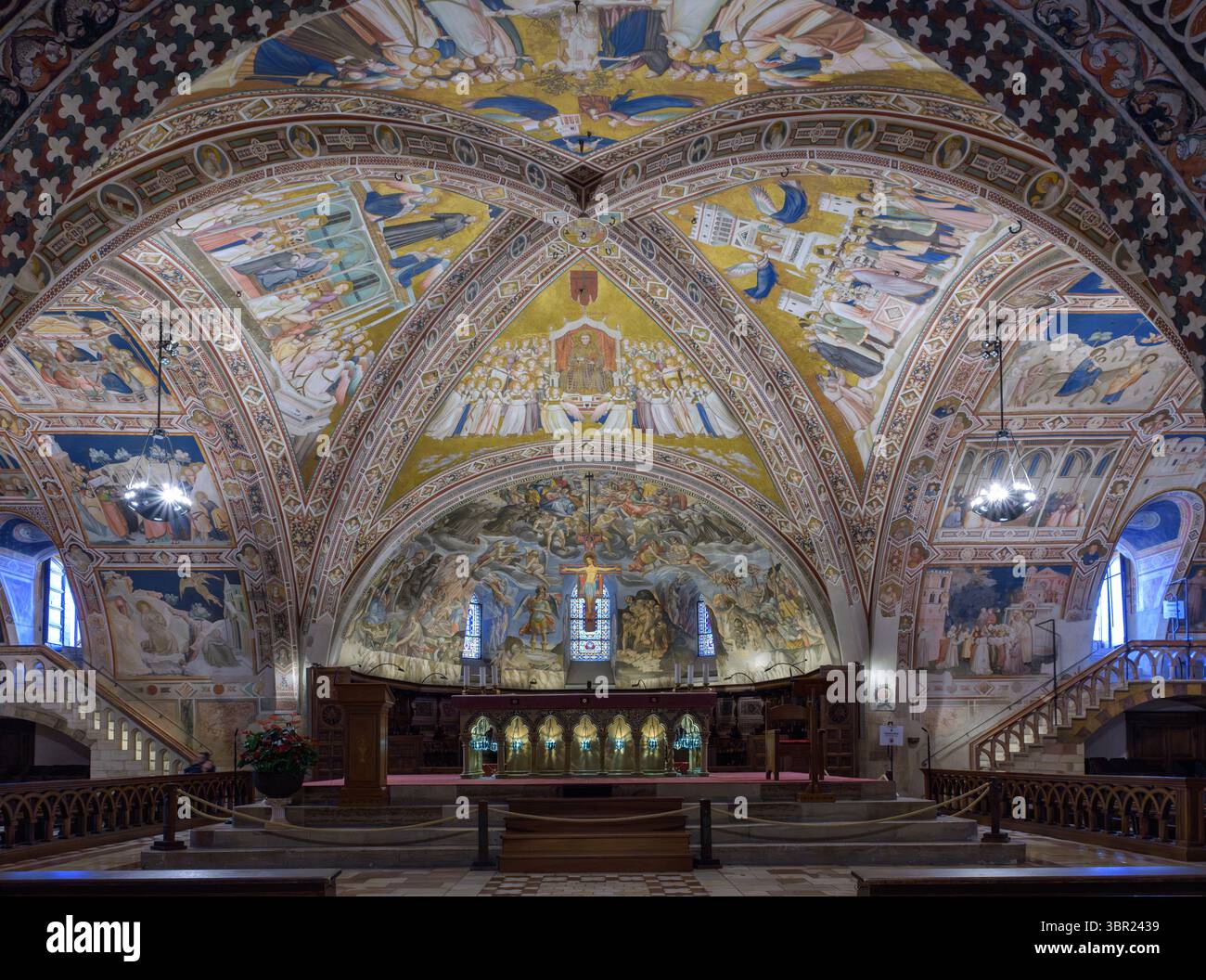 Interior view of the Lower Basilica of San Francesco in Assisi, Italy ...