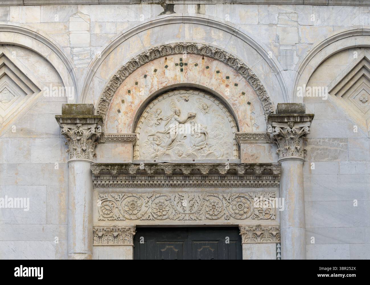 Romanesque portal with sculpted lions and ornamental frieze, Church of ...