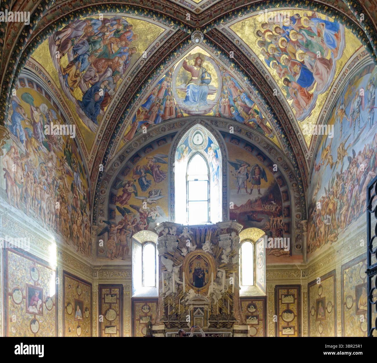 Interior view of the Cappella di San Brizio in the Duomo di Orvieto, Italy, featuring frescoes ...