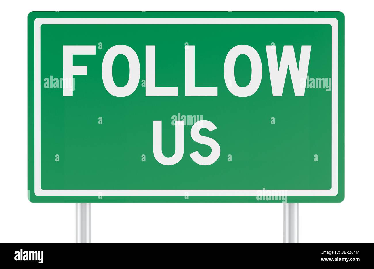 Follow Us, green highway sign. 3D rendering isolated on white ...