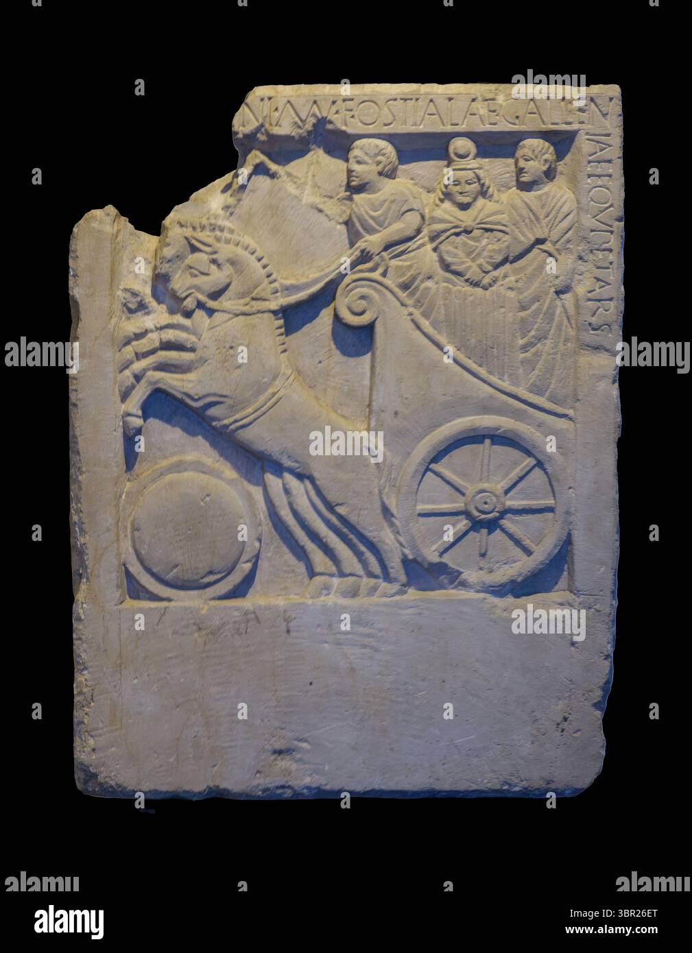 Funerary stele of Ostiala Gallenia showing a chariot scene in limestone ...