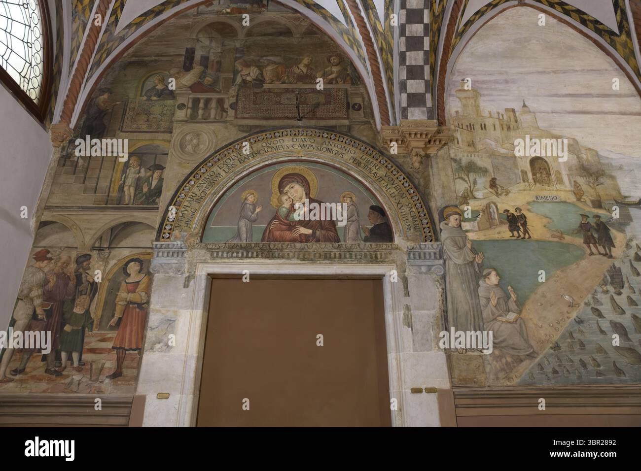Frescoes depicting Saint Anthony of Padua preaching to fish, with ...