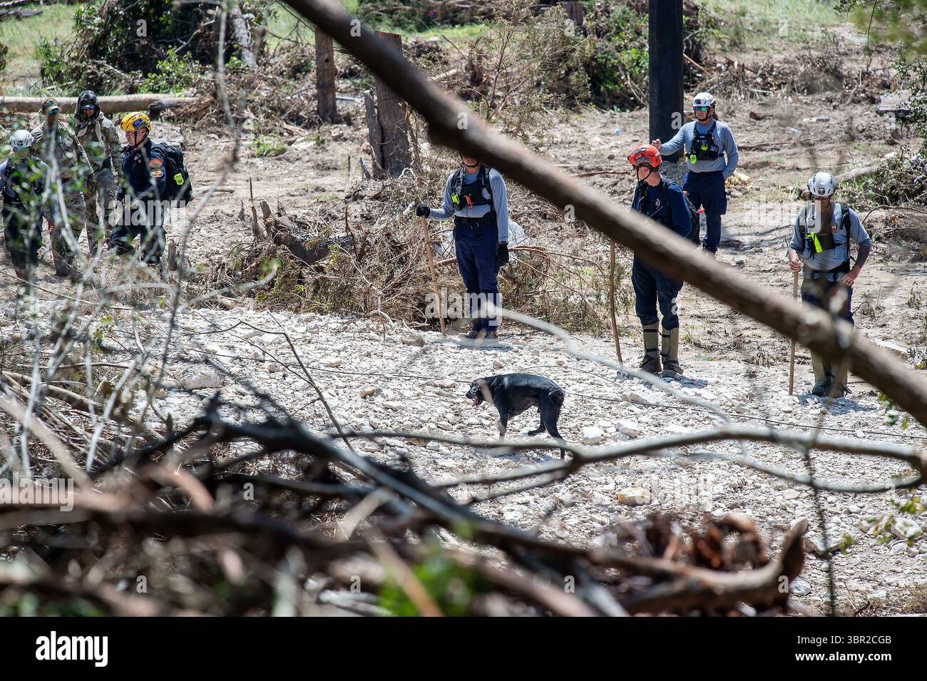 July 10, 2025: Texas search and rescue teams scouring through Big Sandy ...