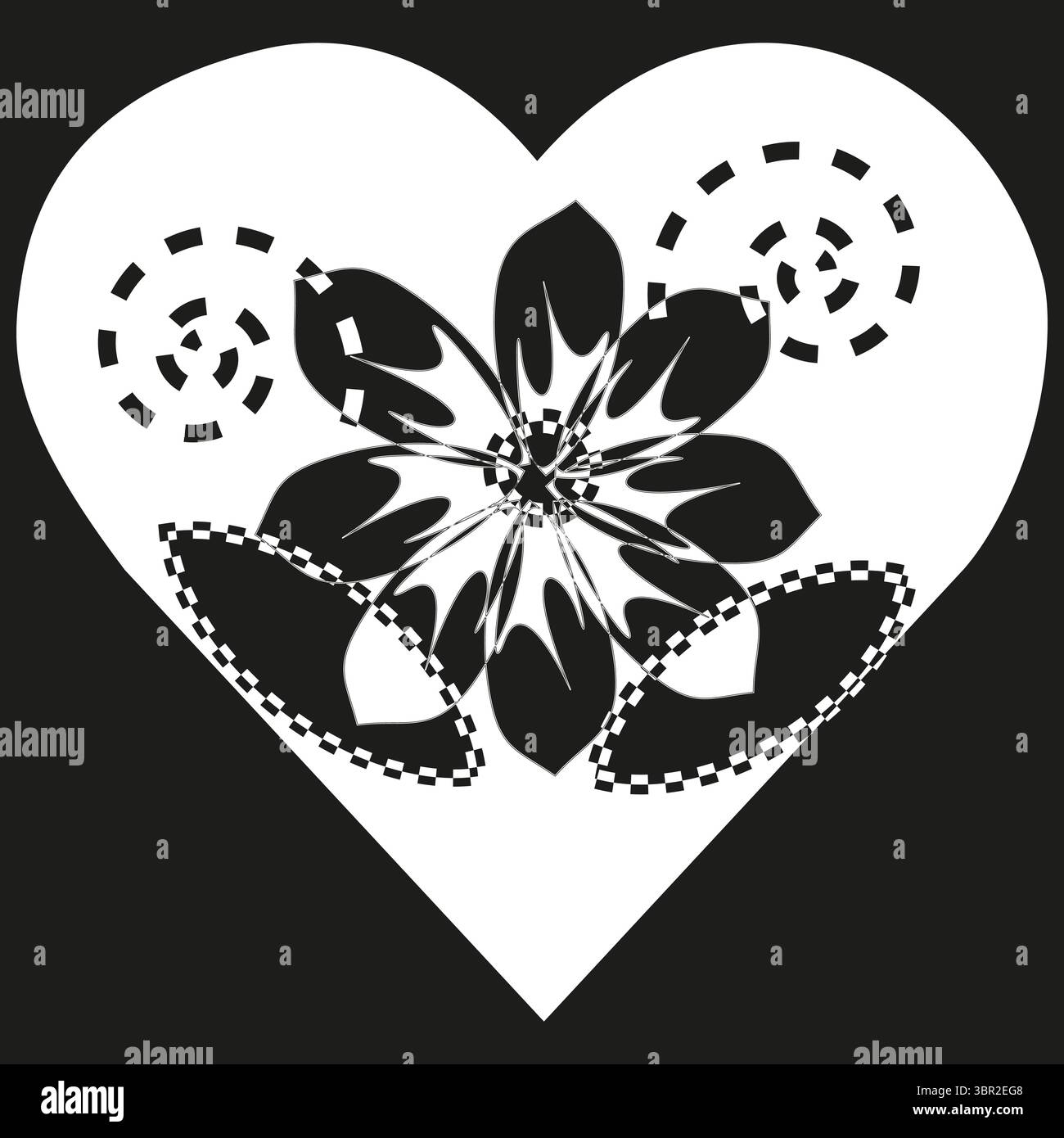 Daisy heart icon. Joy love emblem. Black petal design. Vector ...