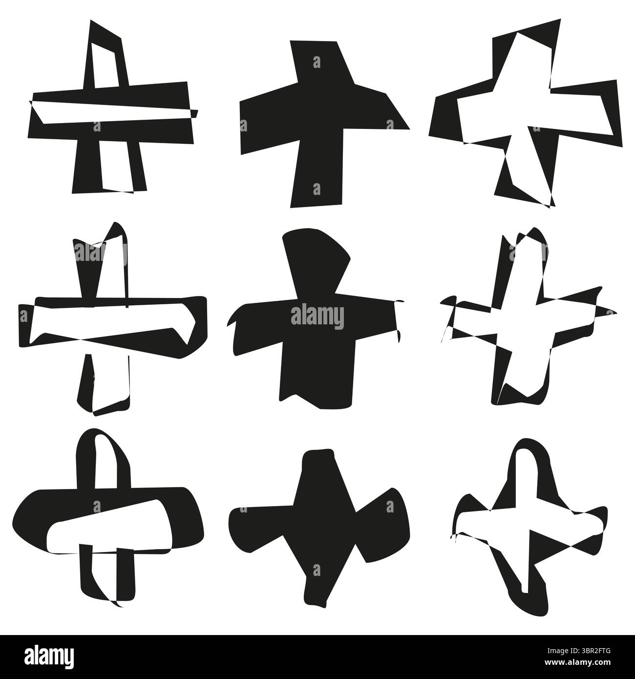 Distorted cross icon. Dynamic plus set. Brushstroke forms Vector ...