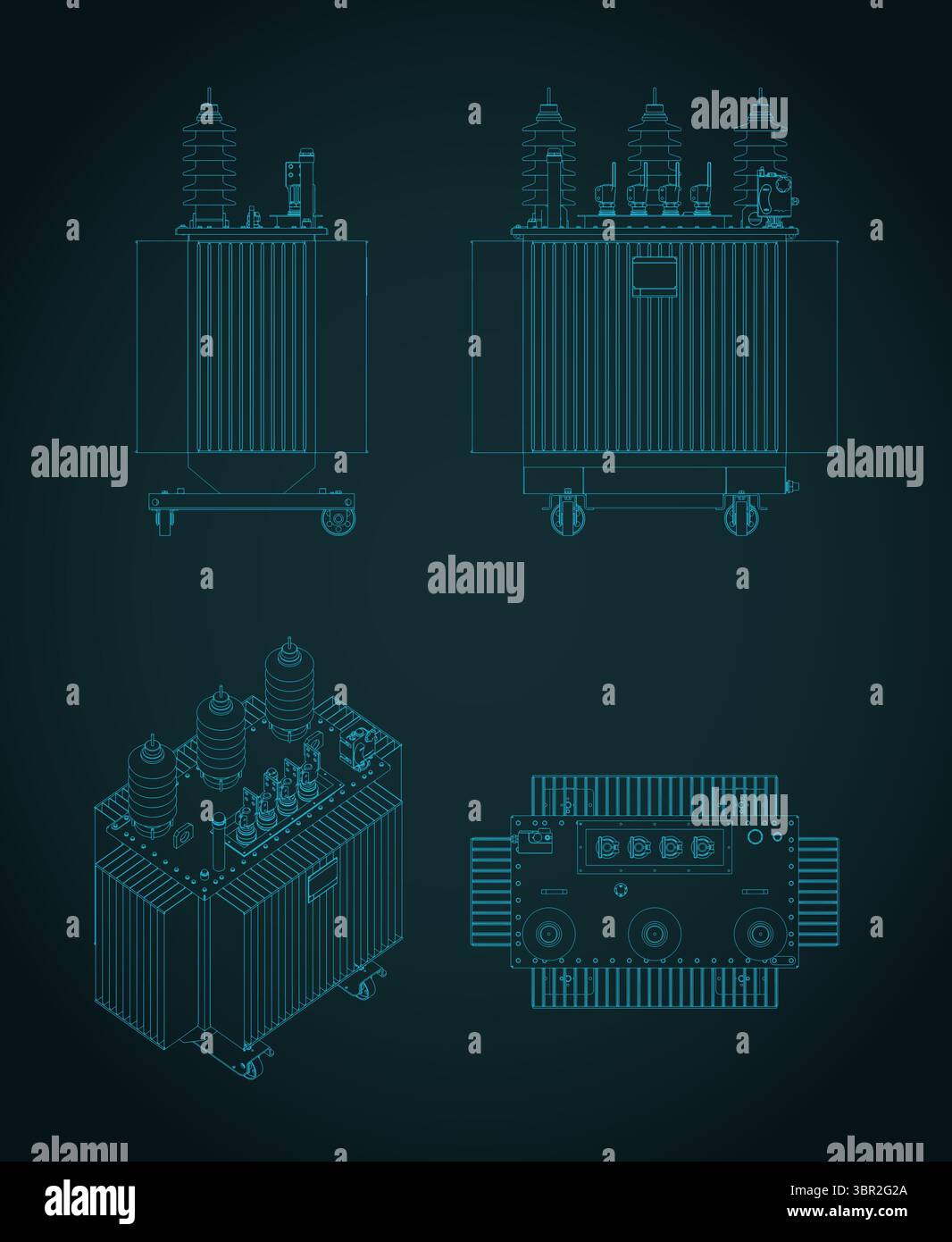 Stylized vector illustration of blueprints of power three-phase ...