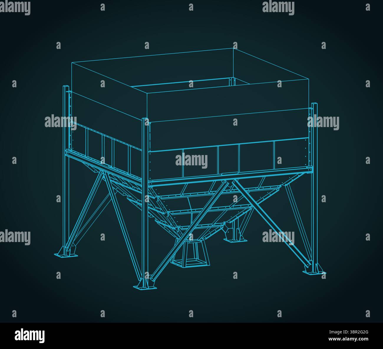 Agricultural hopper for grains isometric blueprint stylized vector ...