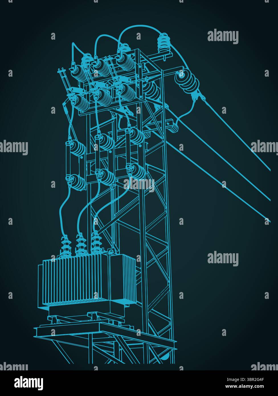 Overhead power line feeder tower transformer station stylized vector ...