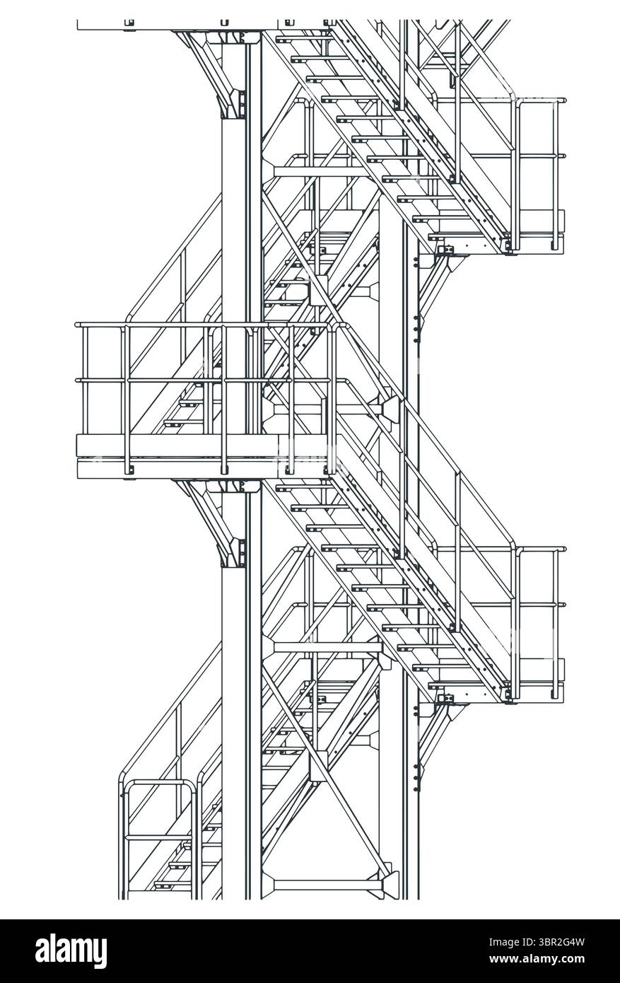 Industrial metal staircase isometric drawing stylized vector ...