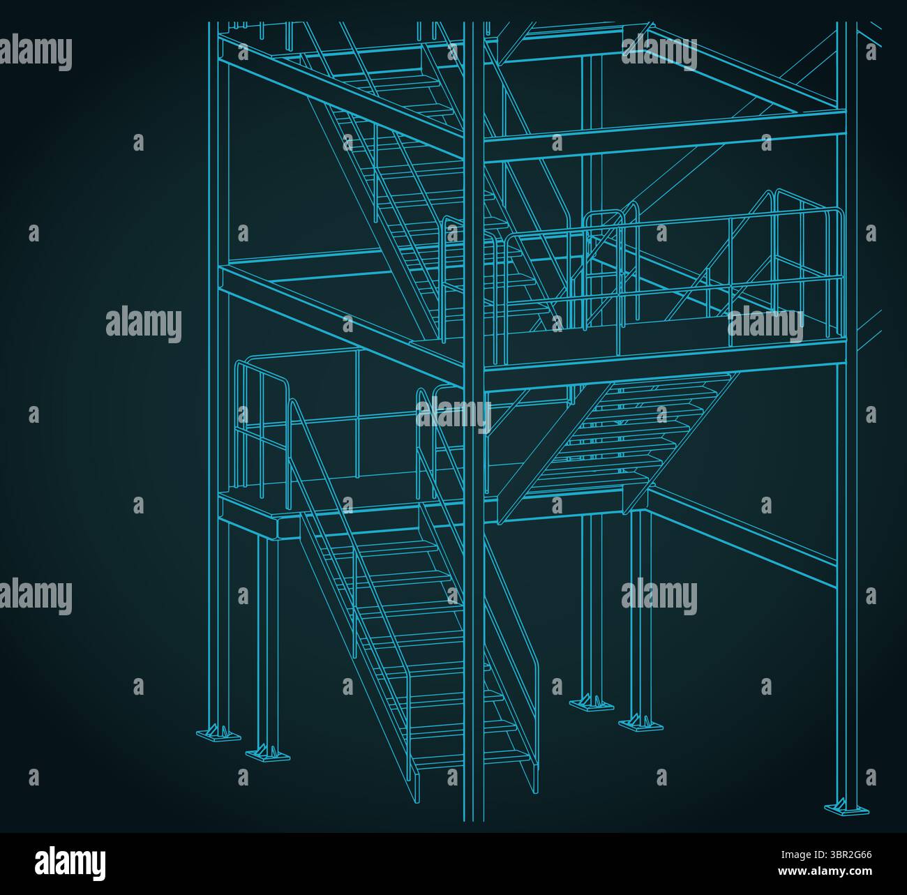 Industrial metal staircase isometric drawing stylized vector ...