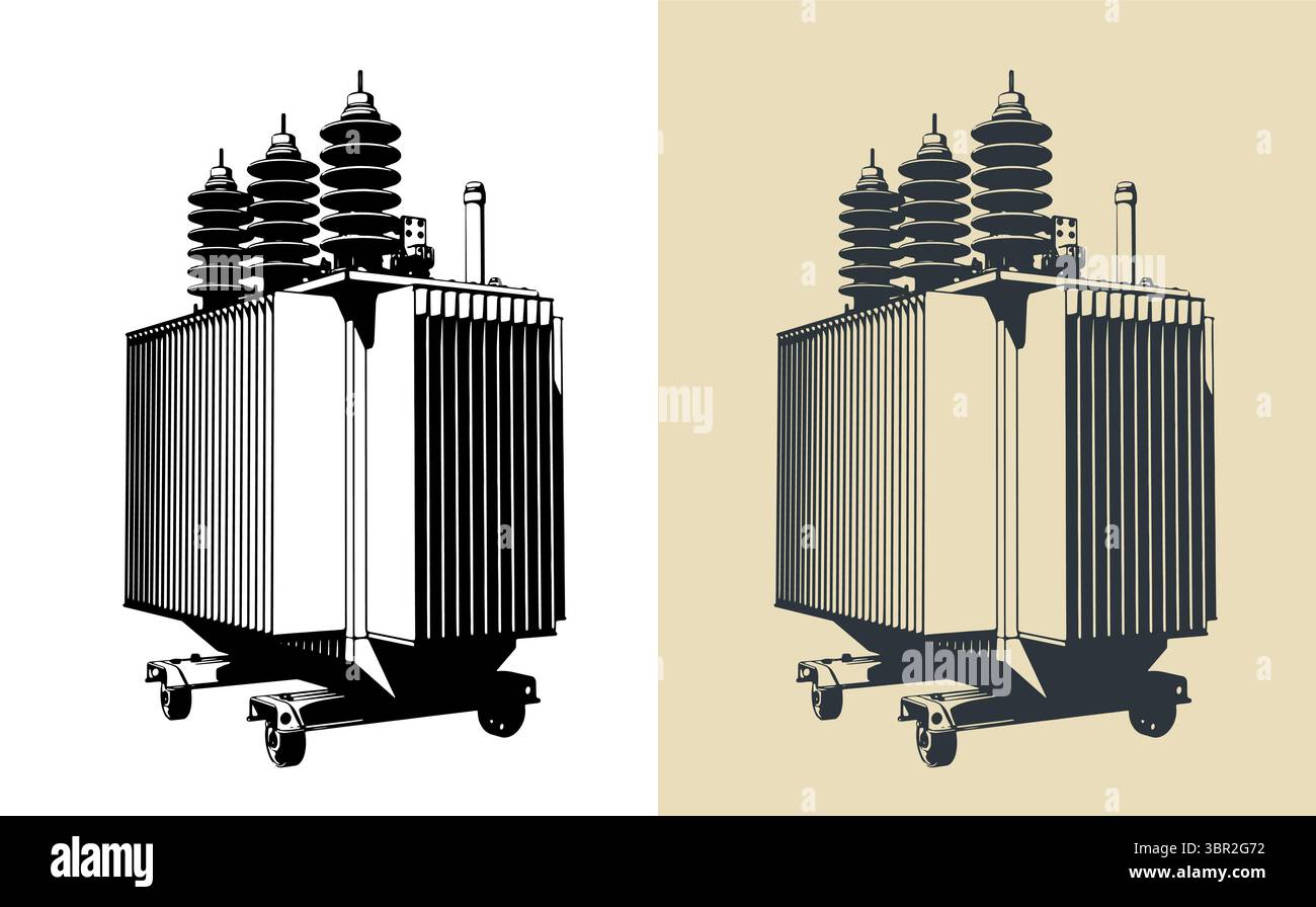 Power three-phase transformer stylized vector illustrations Stock ...