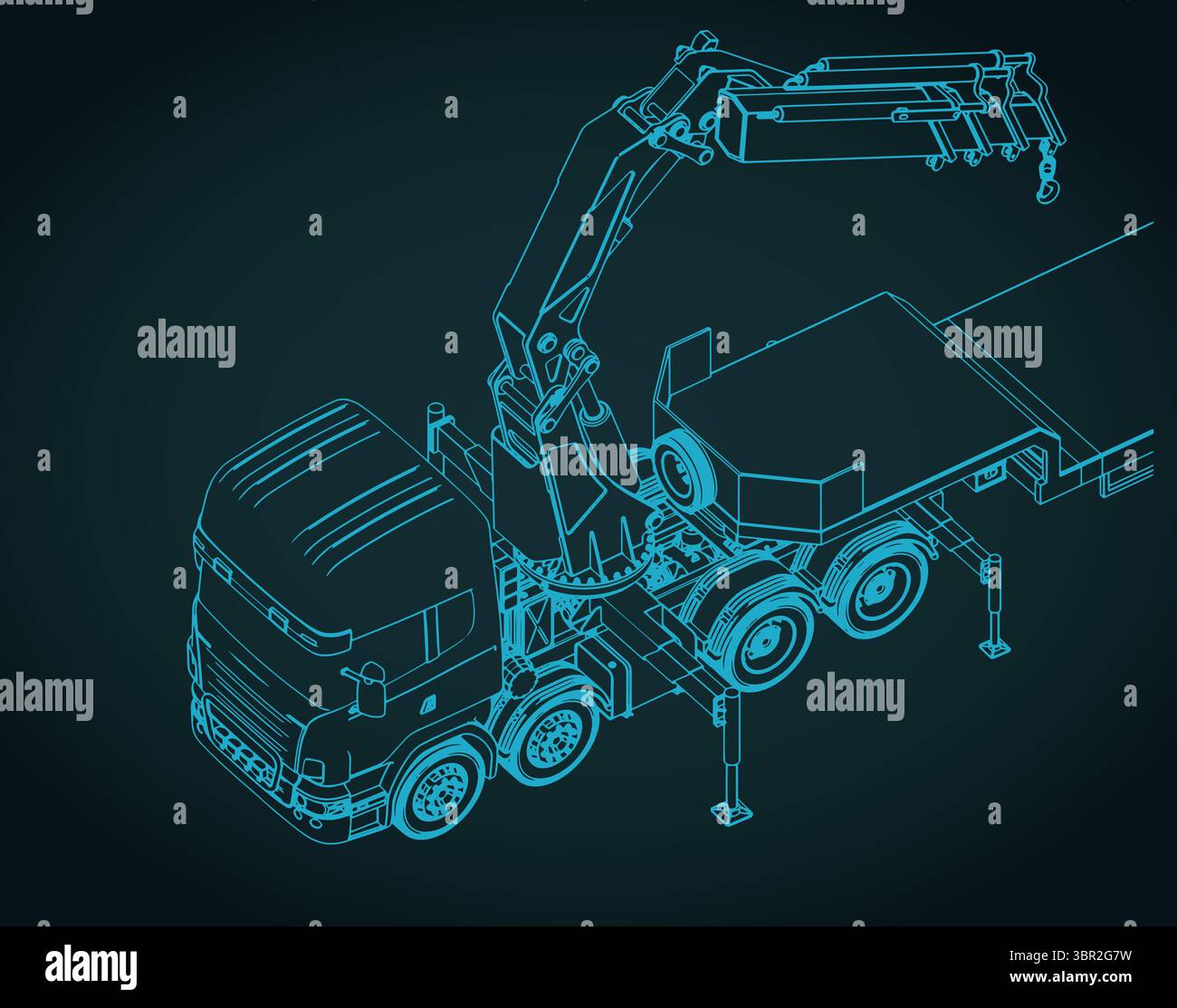 Truck with self loader mounted crane and a low-deck semi-trailer ...