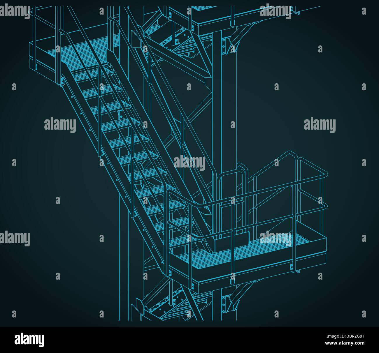 Industrial metal staircase isometric drawing stylized vector ...