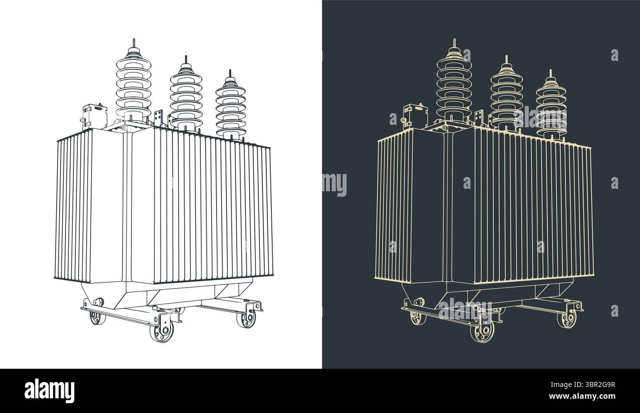 Power three-phase transformer stylized vector illustrations Stock ...