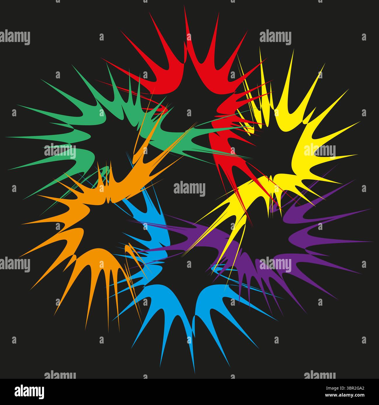 Spiky burst icon. Star shaped Vector. Jagged radial ring. Dark backdrop ...