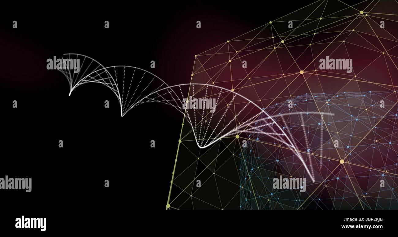 Displaying white dotted helix weaving via virtual 3D space, with prism ...