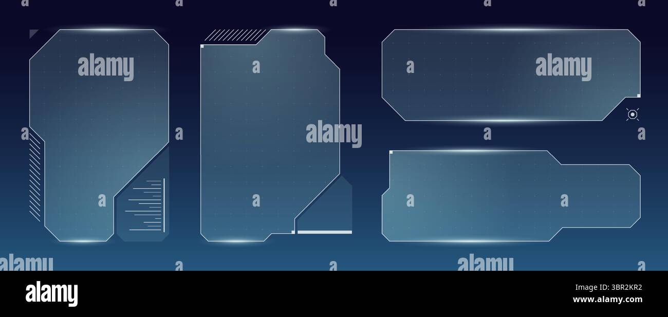 Blue cyberpunk HUD set featuring digital windows, panel grid and ...