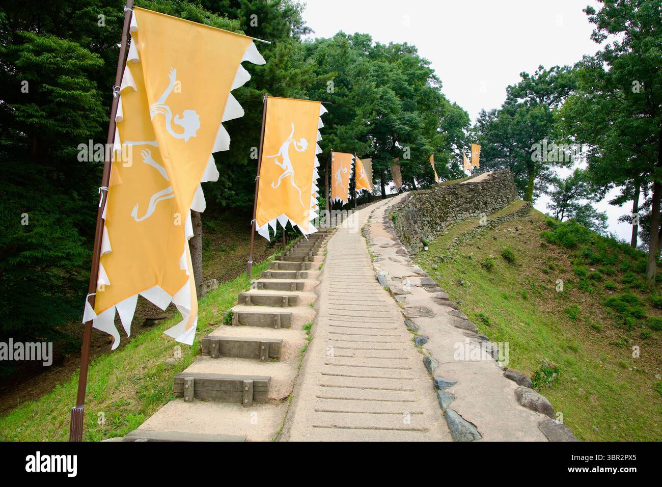 Gongju, South Korea - June 13th 2025: A steep ramp and stone steps ...