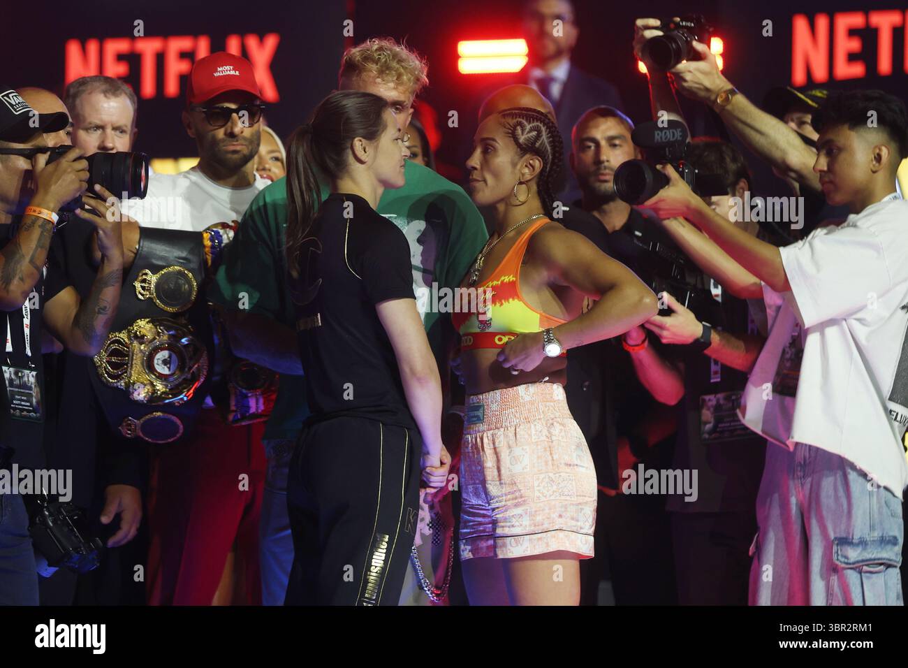 Katie Taylor and Amanda Serrano during the Most Valuable Promotions Katie Taylor vs. Amanda ...