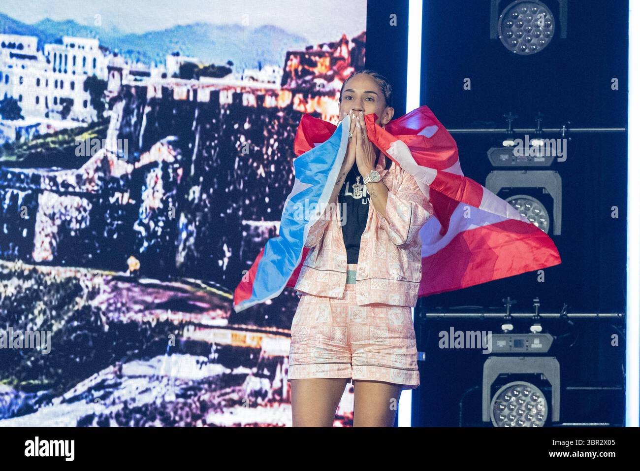 Amanda Serrano attends the weigh-in at MSG Theater in New York on July ...