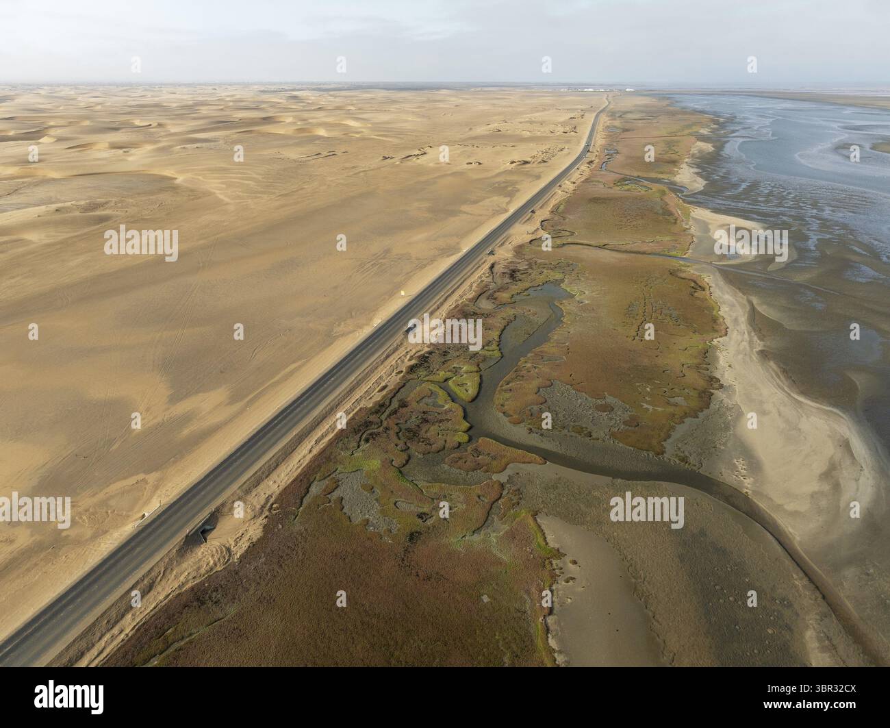 The Walvis Bay Lagoon between Namib Desert and Atlantic Ocean at low ...