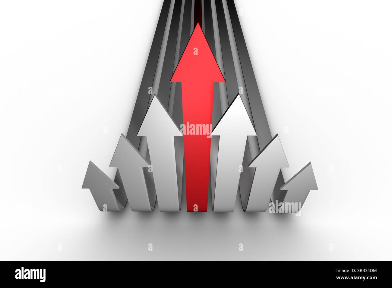 Red arrow pointing up with grey arrows Stock Photo - Alamy