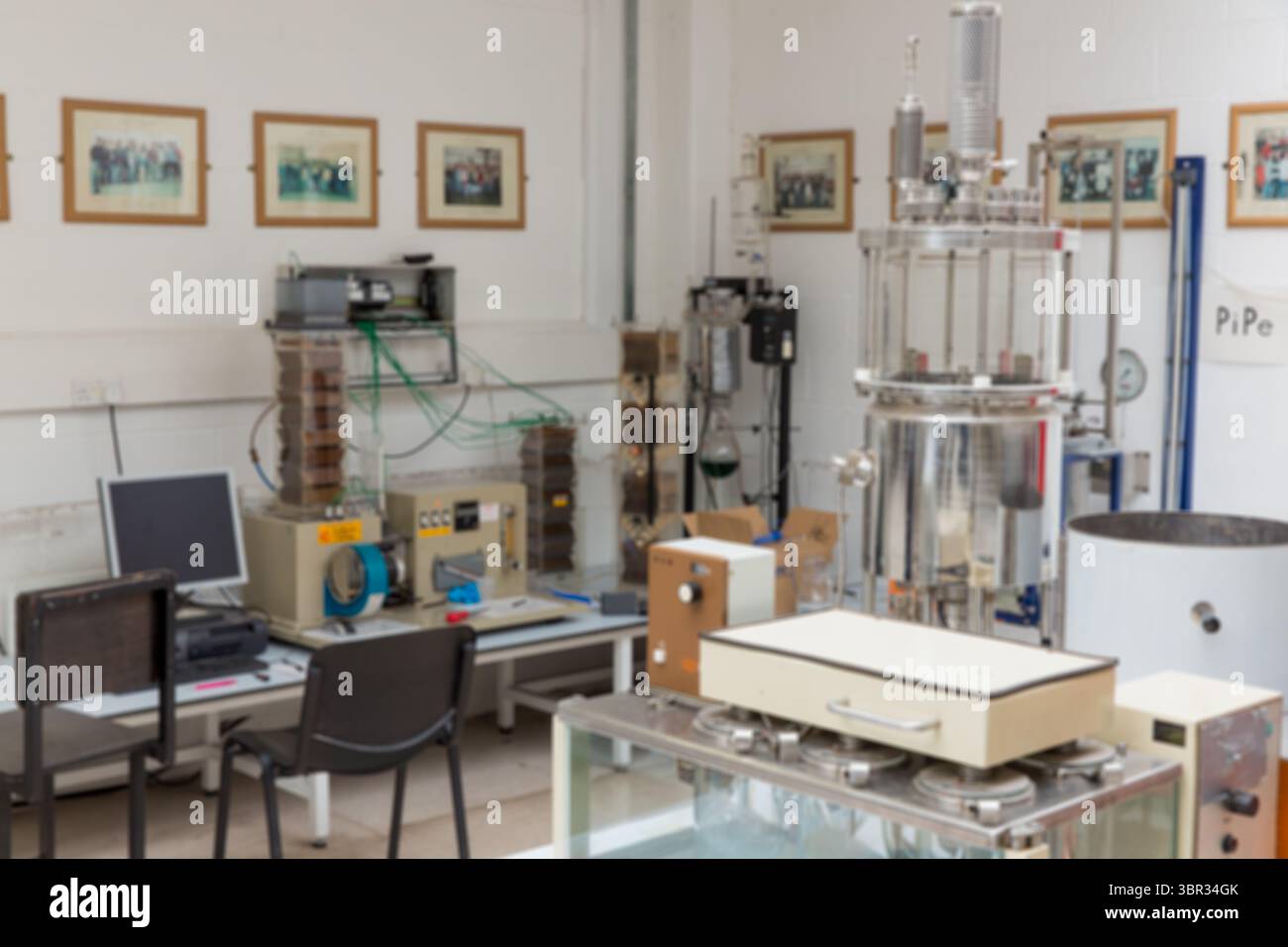 Flat design chemistry lab scene is showing stainless steel reactor ...