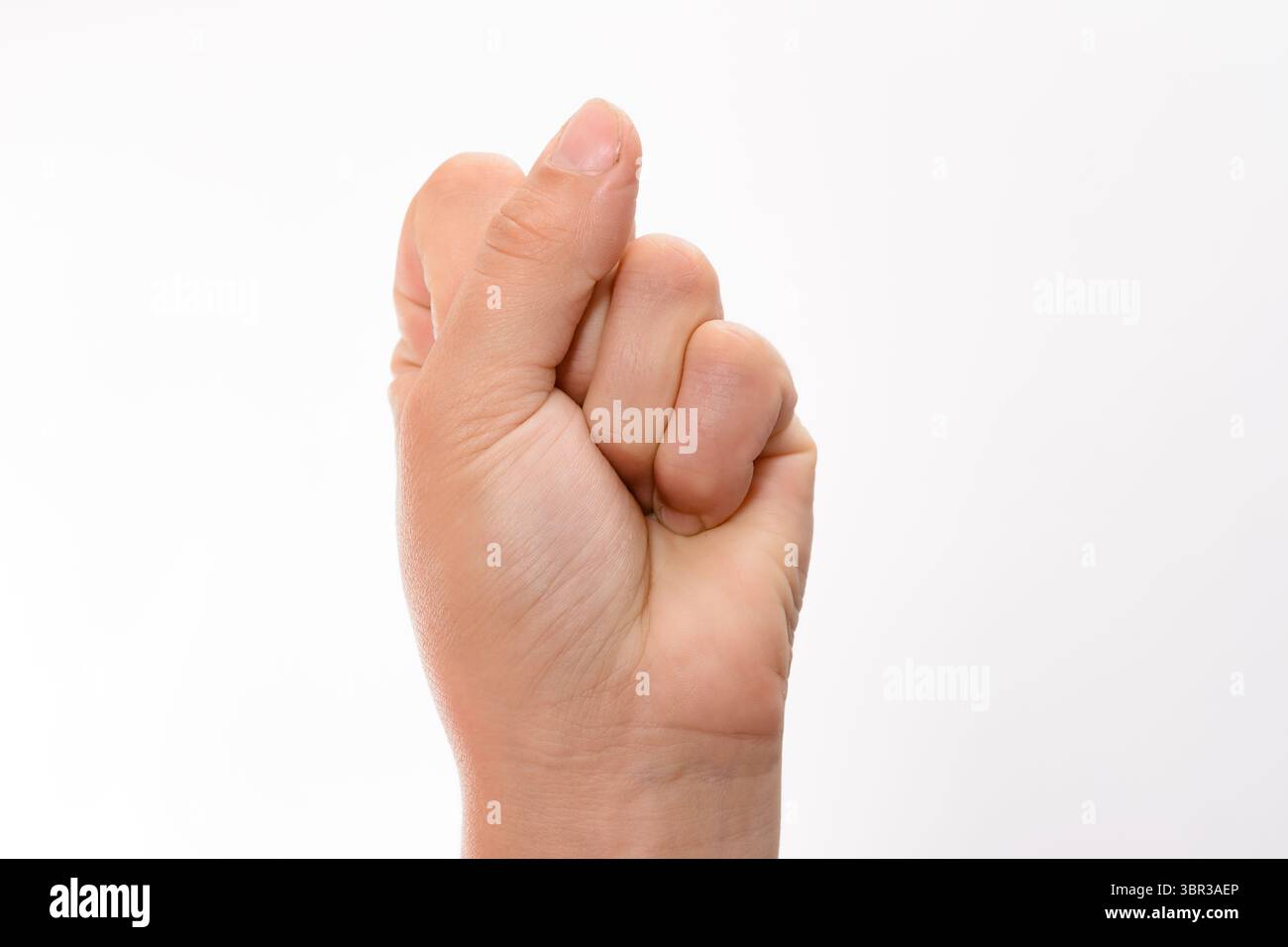 Hand making a fig sign gesture against a white background Stock Photo ...