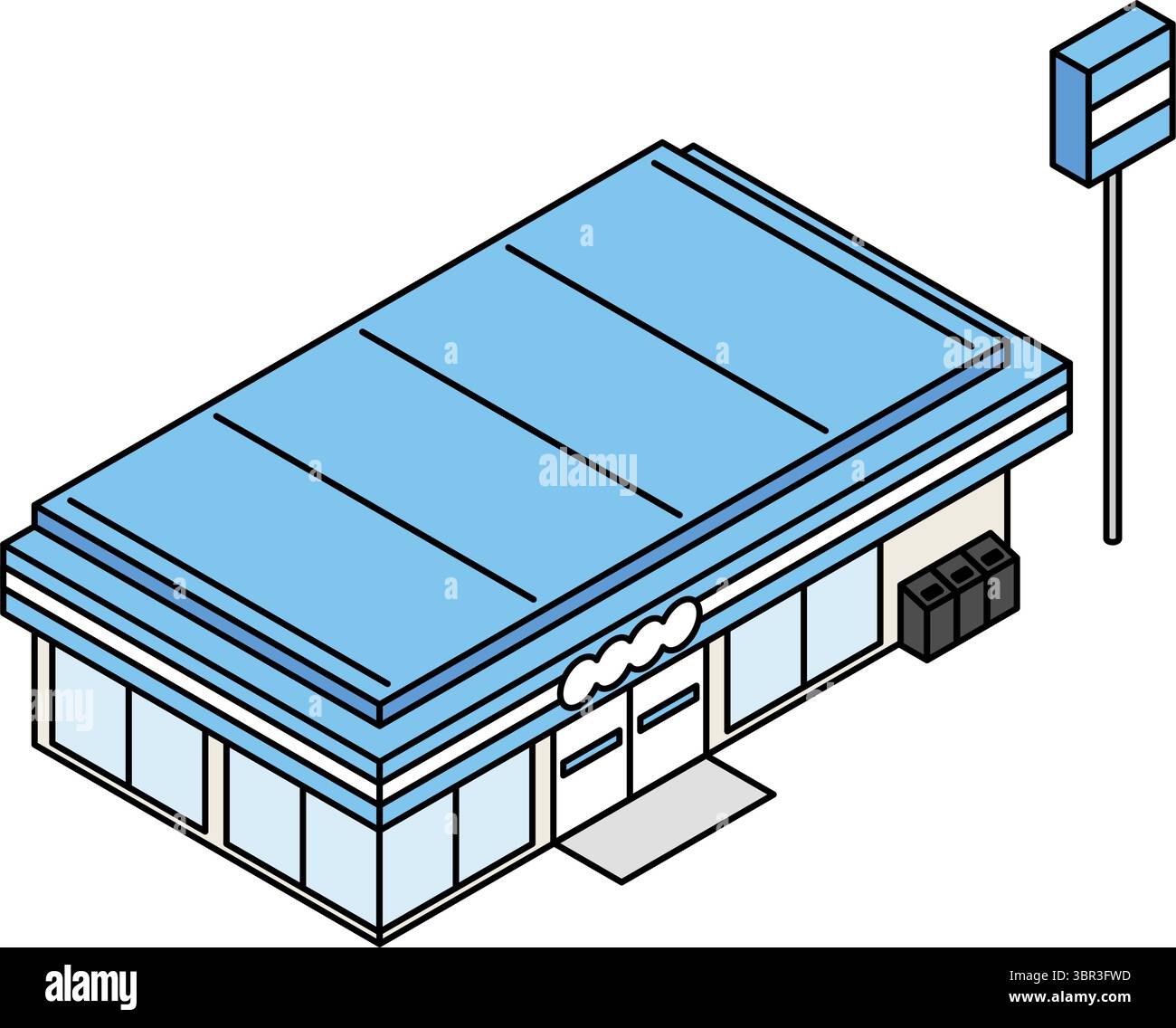 Convenience store, isometric illustration with simple line art, Vector ...