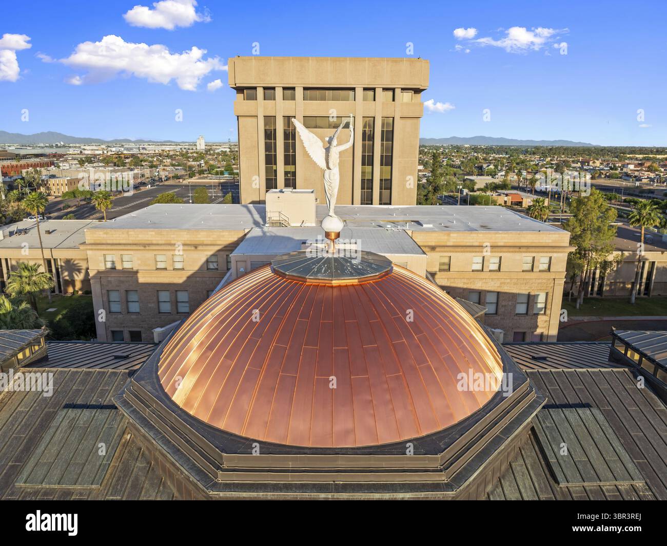 Aerial view of the copper-domed Arizona State Capitol building with the ...
