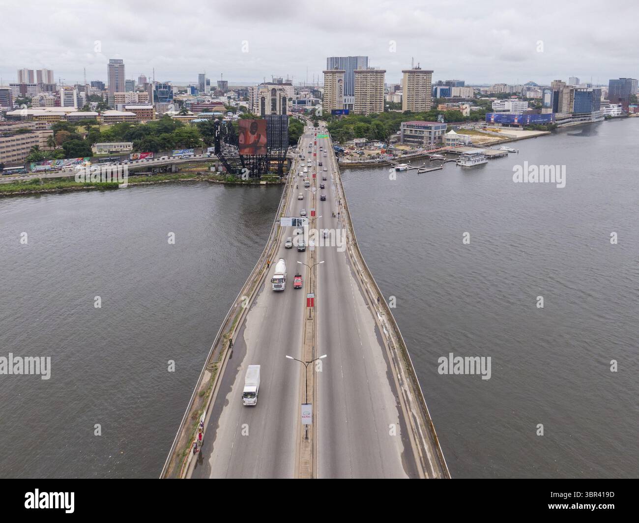 Aerial view serene bridge stretching hi-res stock photography and images - Alamy
