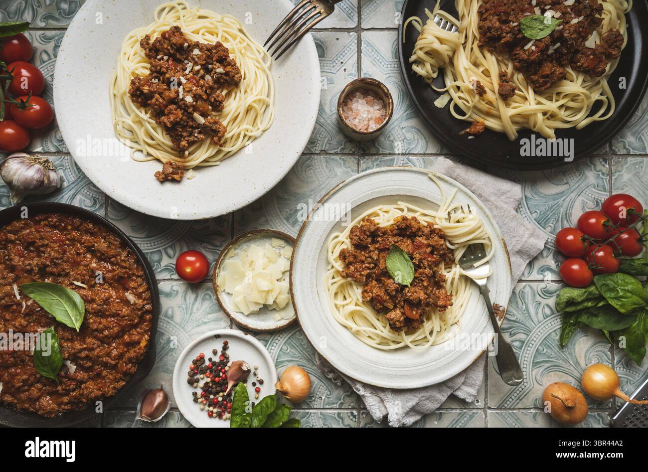 Pasta spaghetti bolognese with minced beef sauce, tomatoes, parmesan ...