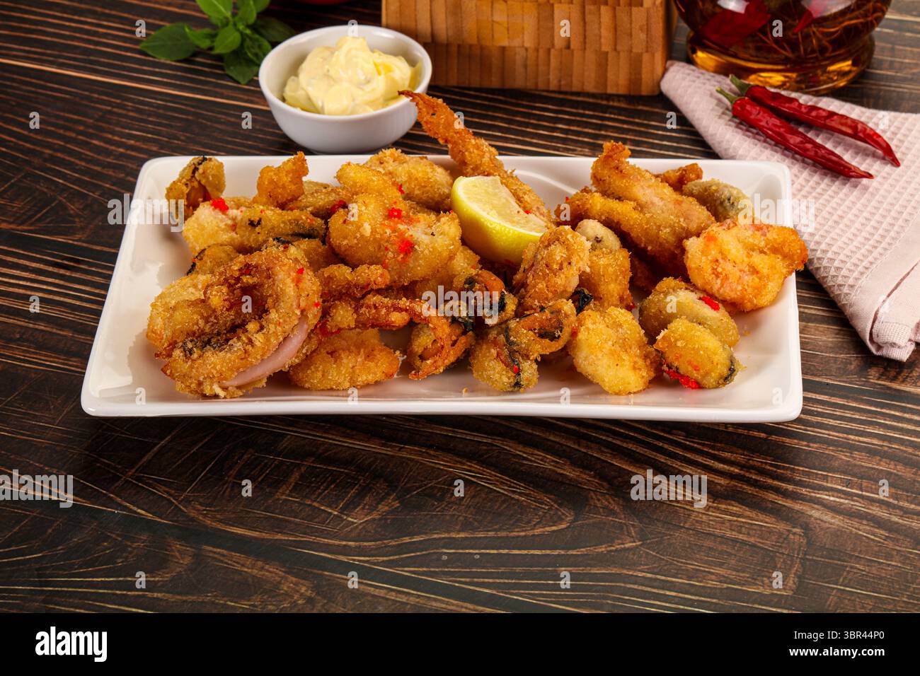Fritto misto - deep fried seafood mix - calamari, prawn, fish, mussels ...