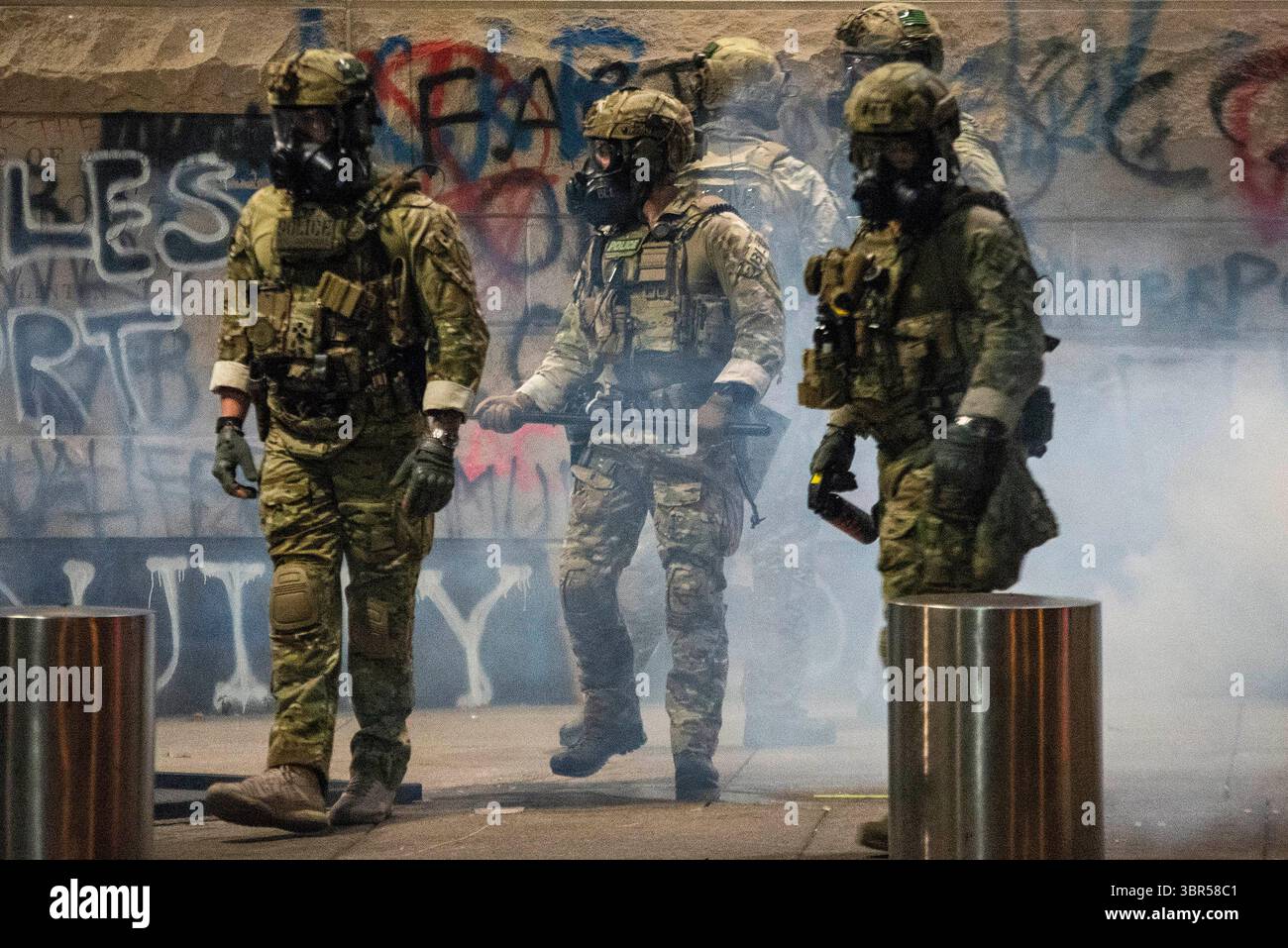 Portland police teargas hi-res stock photography and images - Alamy