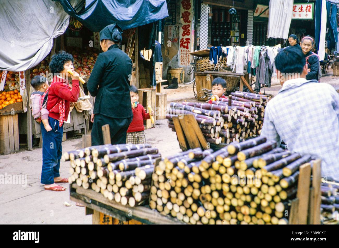 Sugar cane stall at street market, Tai Po, New Territories, Hong Kong, Asia, 1964 Stock Photo ...