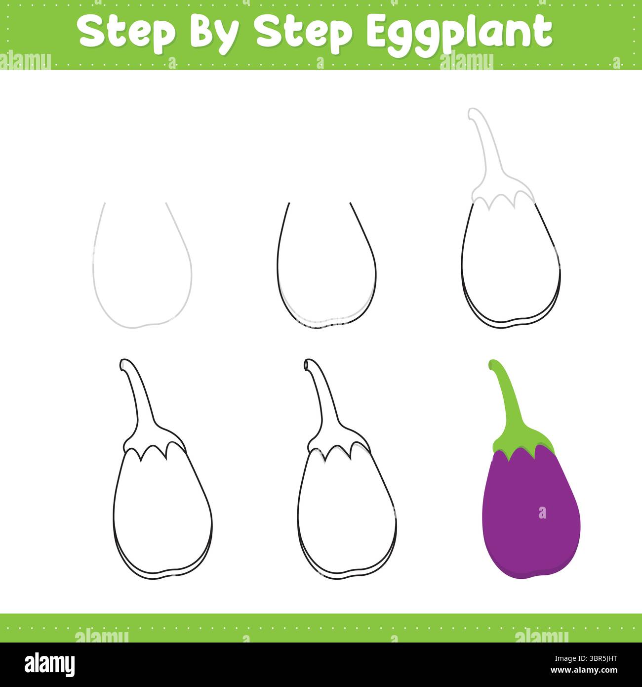 Step By Step Drawing Lime For Kids. Eggplant Food Drawing Tutorial On ...