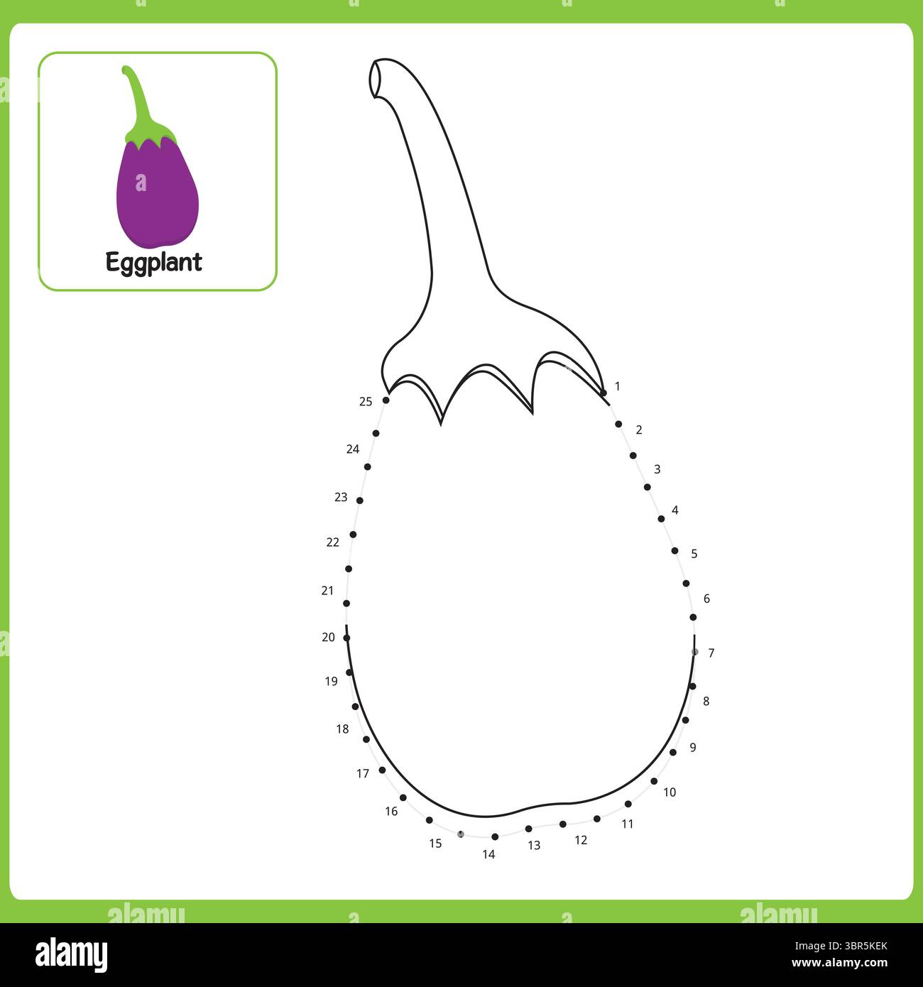 Connect The Dots Eggplant Food. Dot To Dot Educational Game. Vector ...