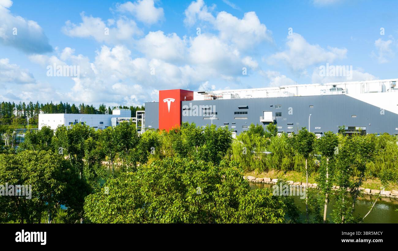 Aerial photo shows the Tesla's Mega factory in Shanghai, China, 9 July ...