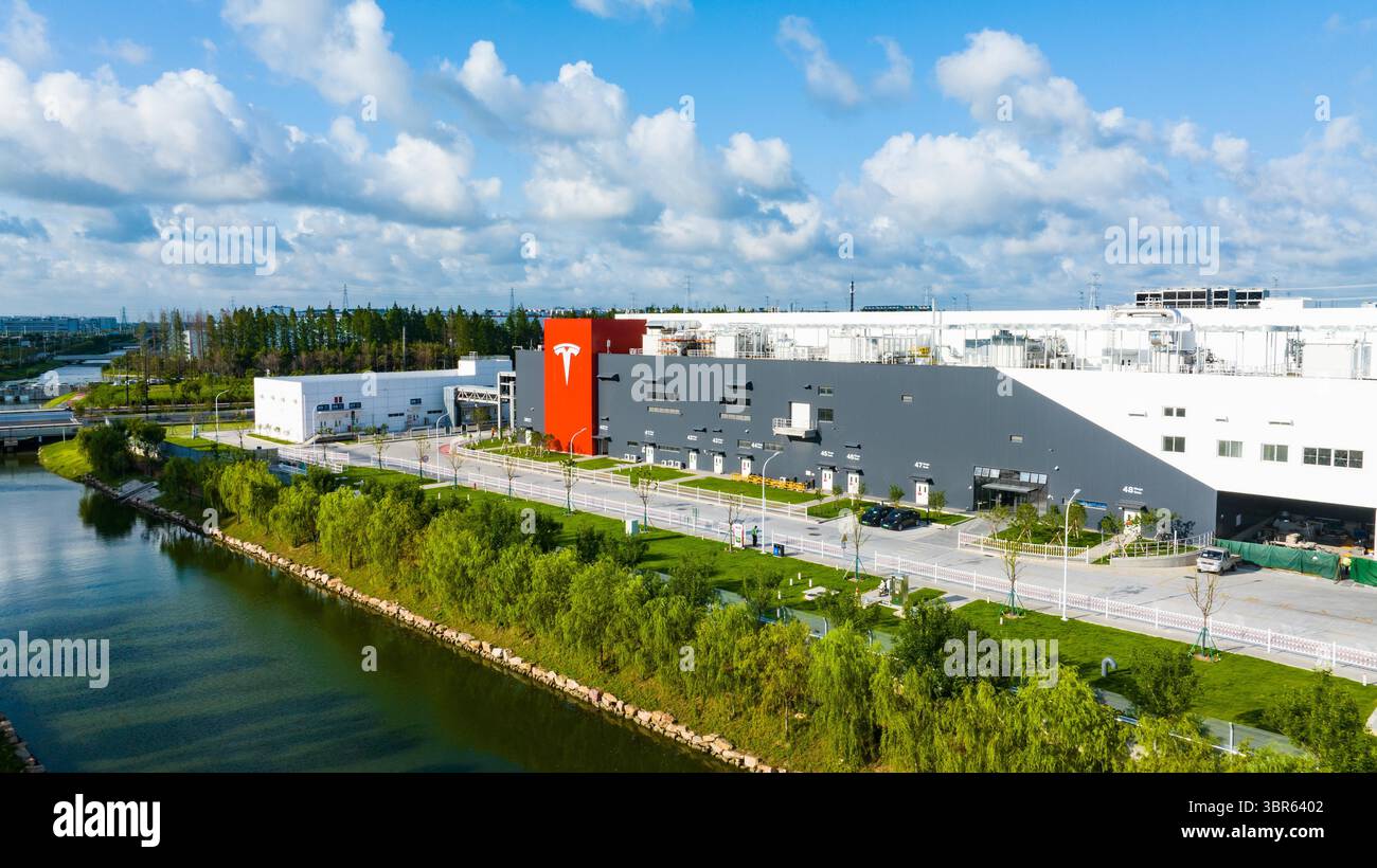 Aerial photo shows the Tesla's Mega factory in Shanghai, China, 9 July ...