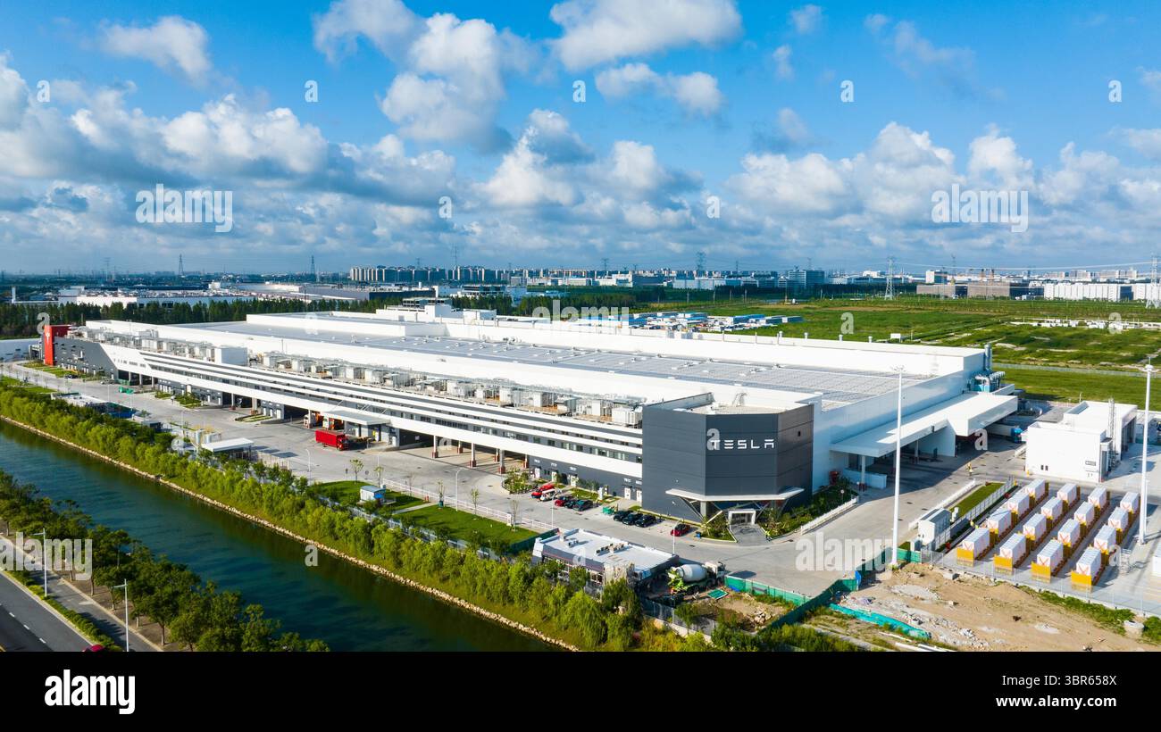 Aerial photo shows the Tesla's Mega factory in Shanghai, China, 9 July ...