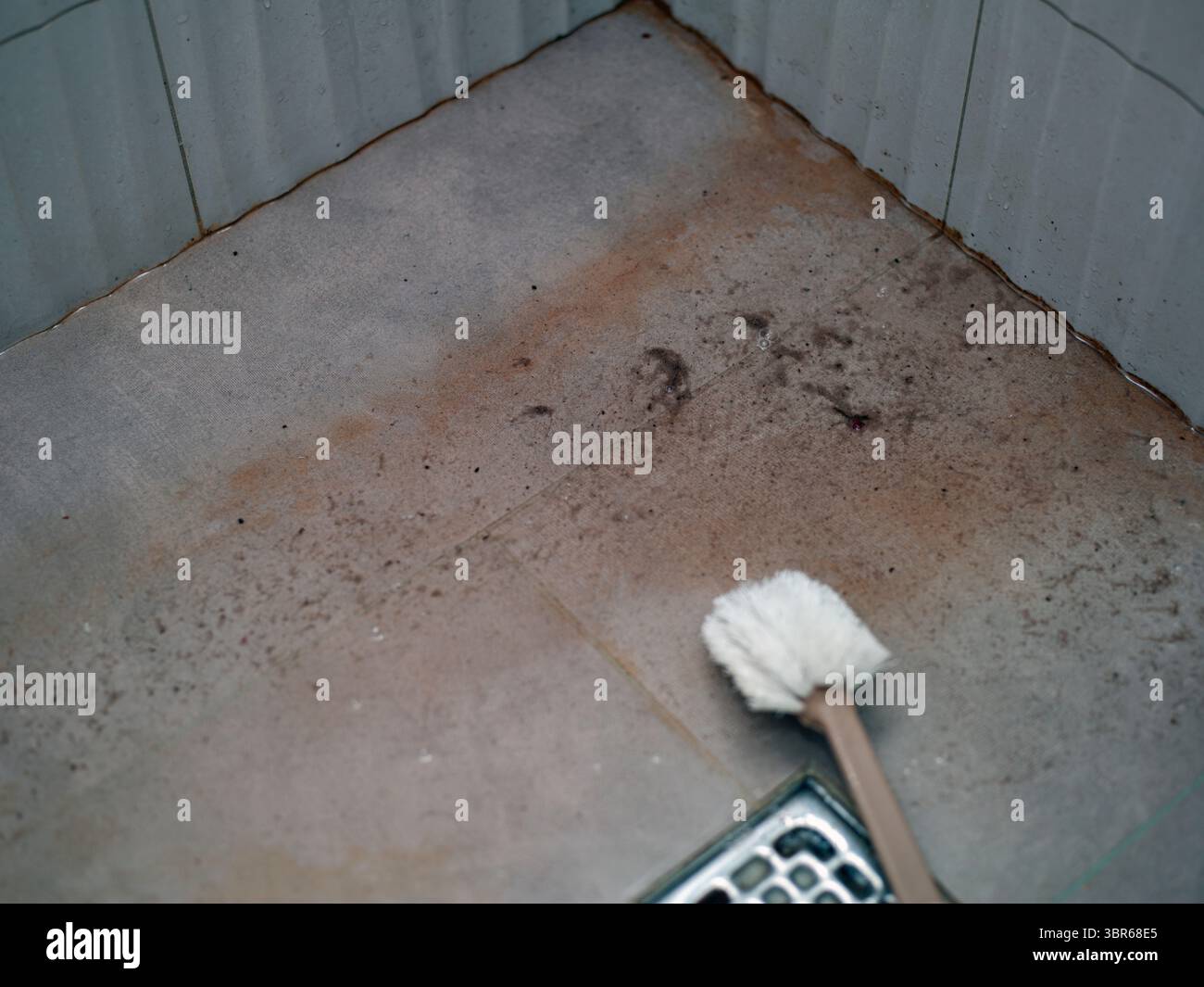 Cleaning Dirty Shower Floor With Brush Indoor Shot No People Stock