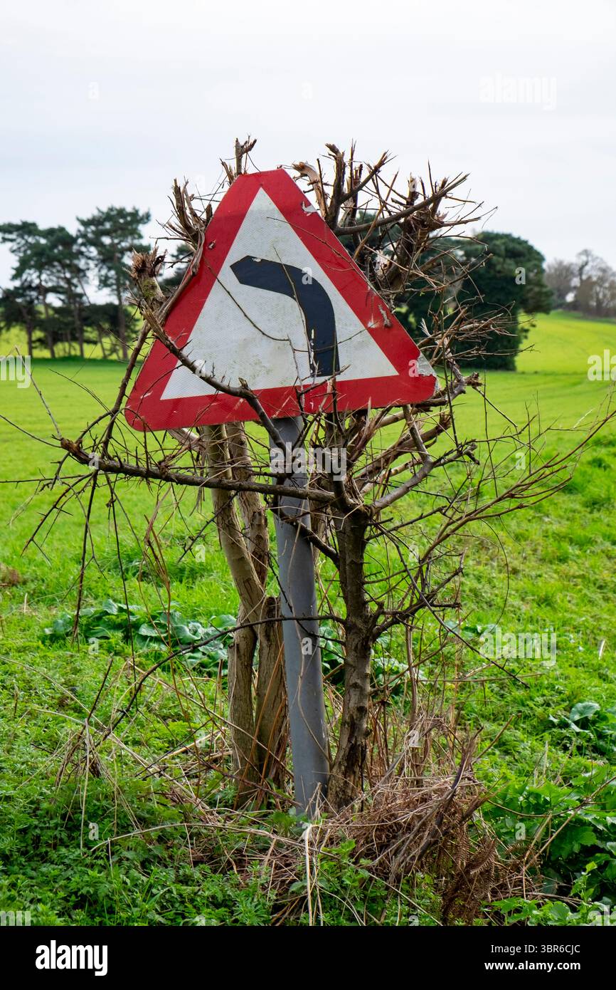 Lefthand bend road sign Stock Photo - Alamy