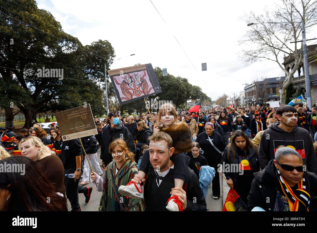 People holding flags participate in the annual Victorian NAIDOC march ...