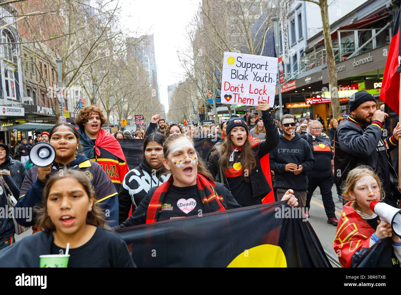 People holding flags participate in the annual Victorian NAIDOC march ...