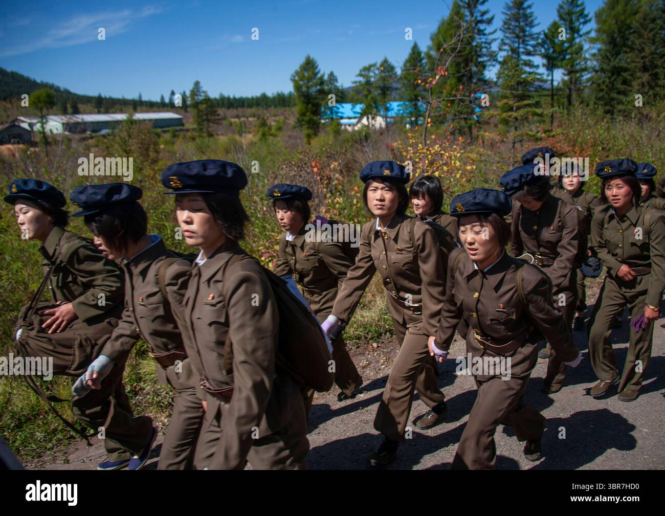Troop of North Korean female students in pilgrimage to mount Paektu ...