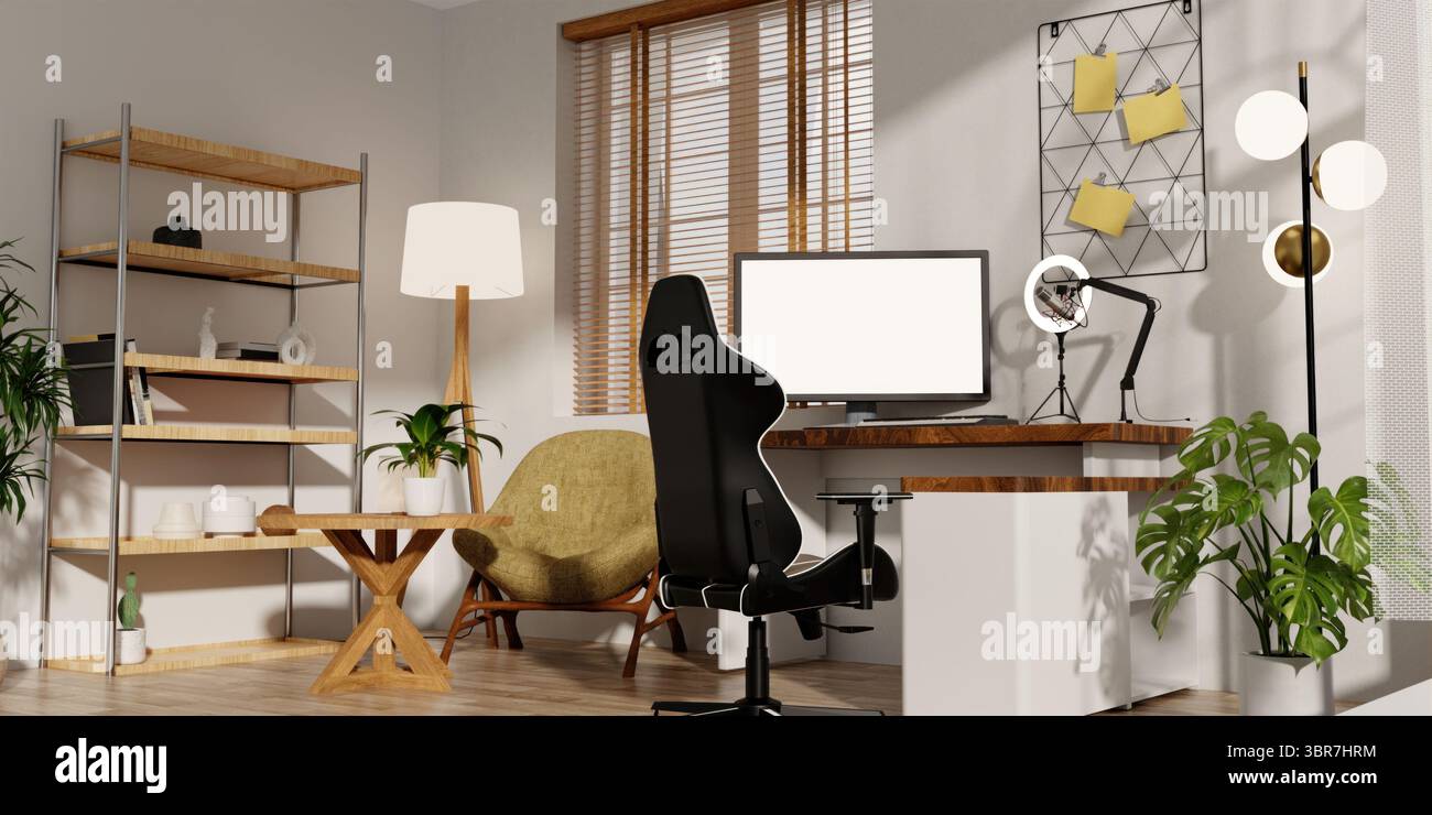 Modern streaming room setup with ergonomic elements and stylish decor ...