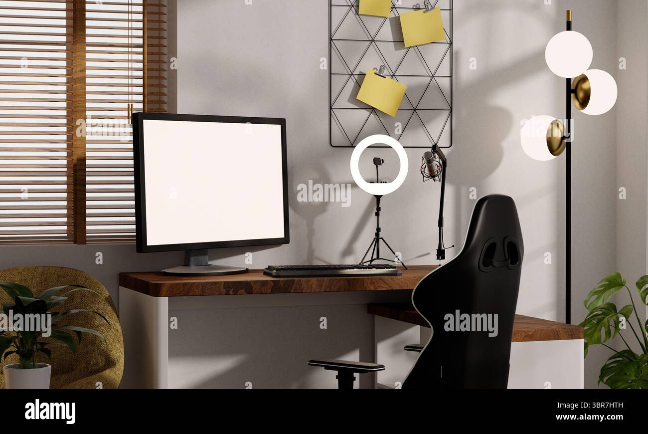 Cozy streaming room setup with modern design and functional decor. 3D ...