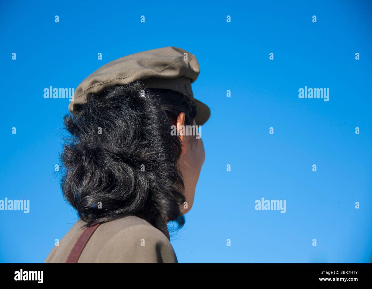 North Korean guide in the Grand monument of lake Samji, Ryanggang ...
