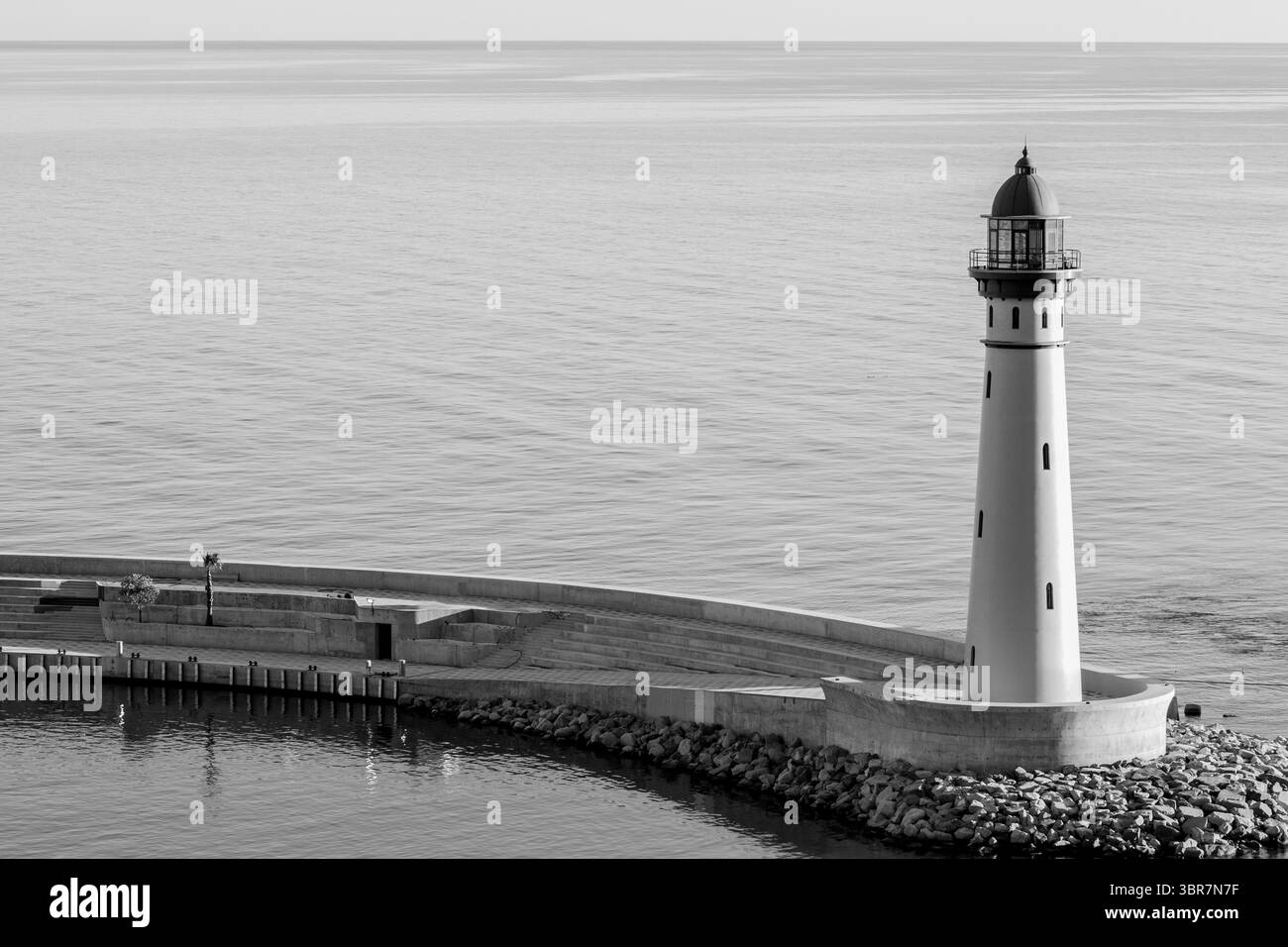 Black and White Coastal Lighthouse Scene Stock Photo - Alamy