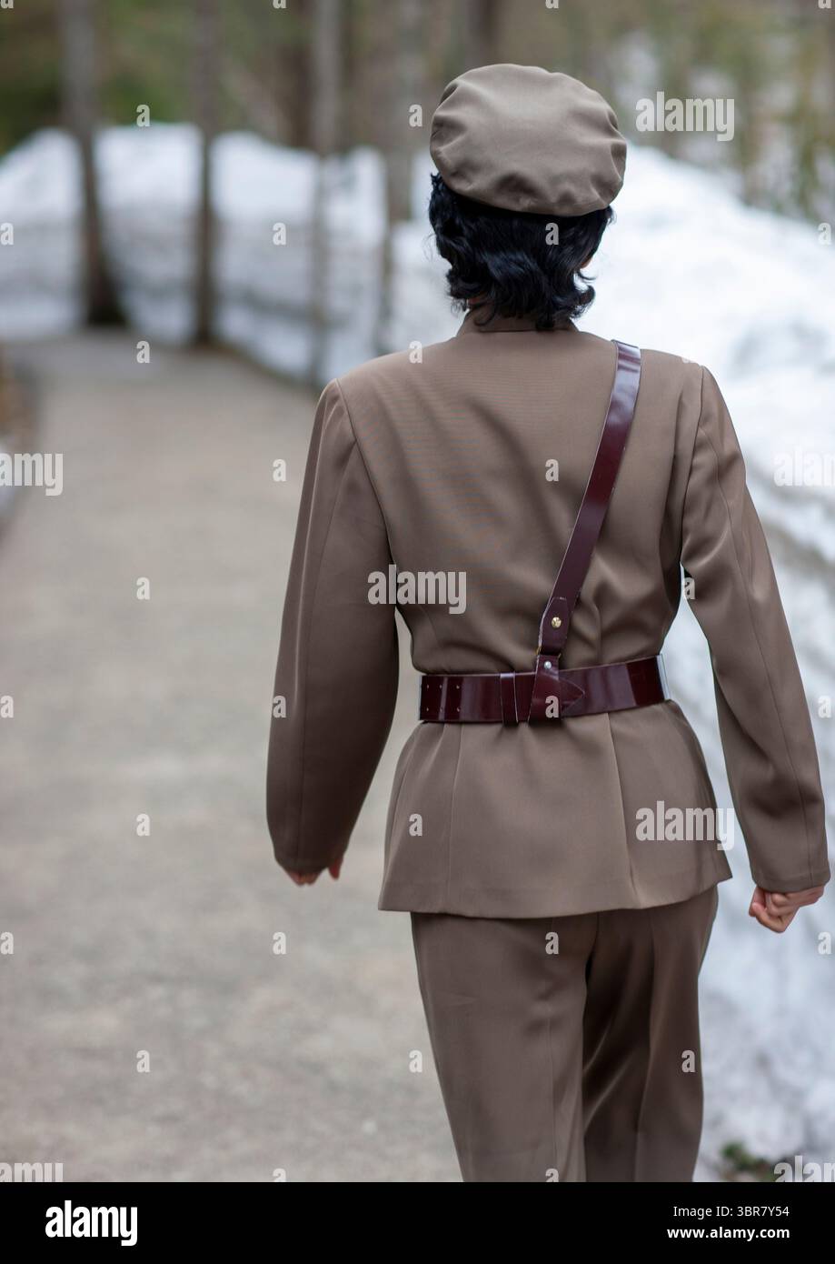North Korean guide in military uniform in mount Paektu, Ryanggang ...